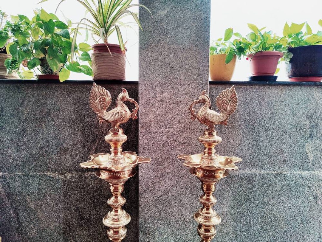 Handmade 5ft Brass Annapakshi Kuthu Vilakku With Handmade Nagas Work ...