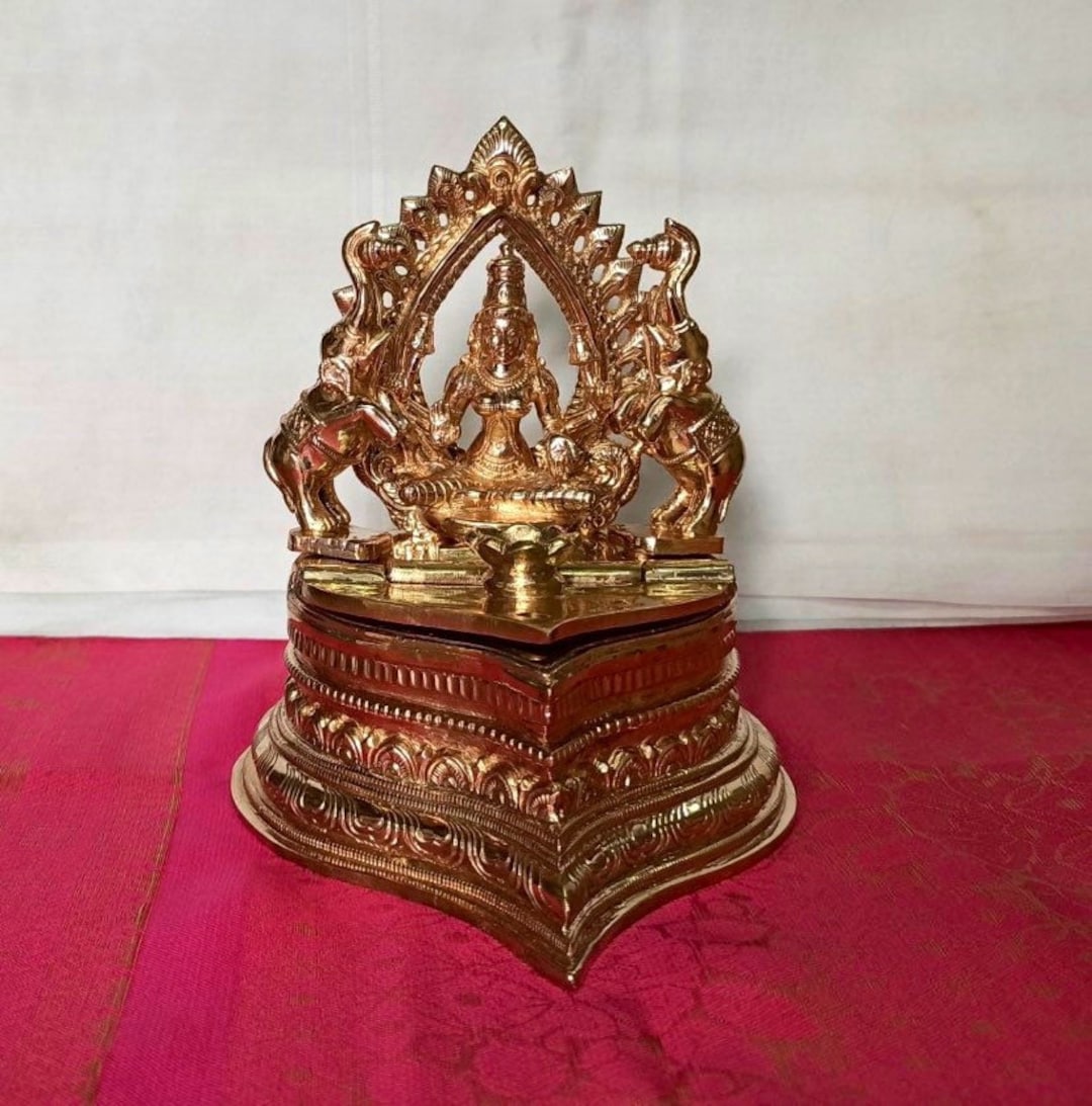 Panchlogam Gaja Lakshmi Lamp (copper Lamp, Panchaloha Diya, Pooja Diya ...