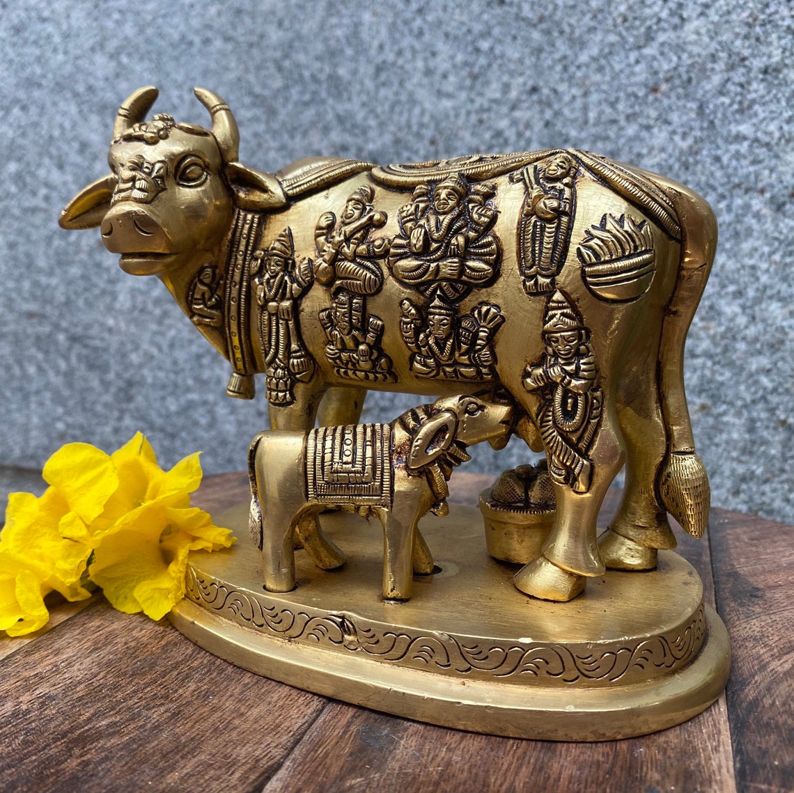 Brass Kamdhenu Cow With Calf Statue mother Cow and Calf Home - Etsy