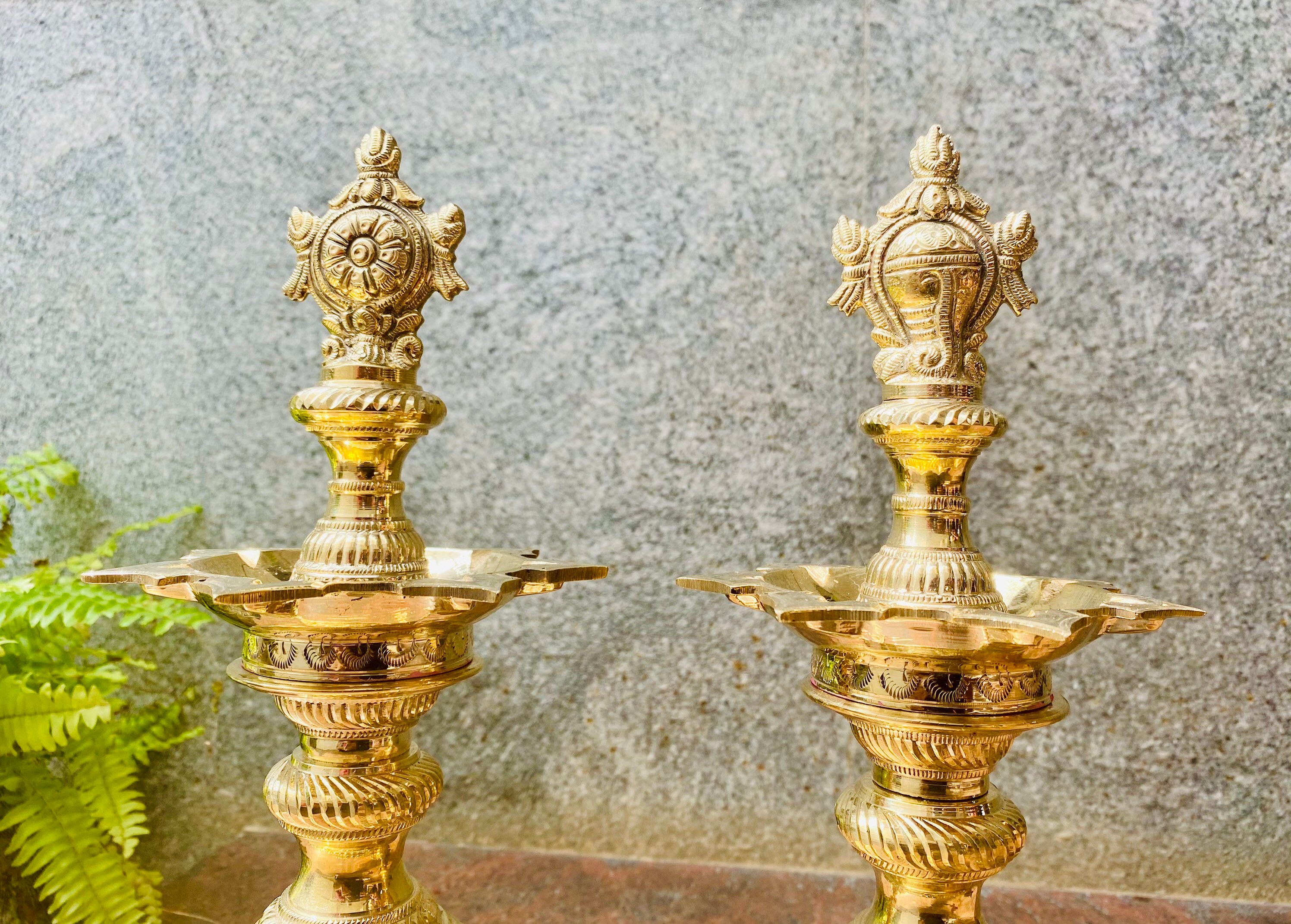 16 Inch 7-faced Brass Sangu Chakra Kuthu Vilakku Brass Lamp | Etsy India