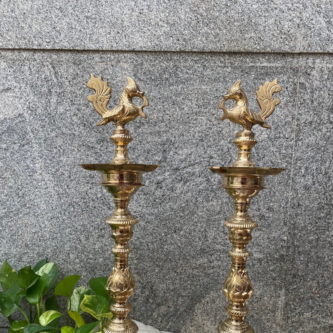 23 to 36 Inch Brass Annapakshi Vilakku or Traditional Oil Lamp (set of ...