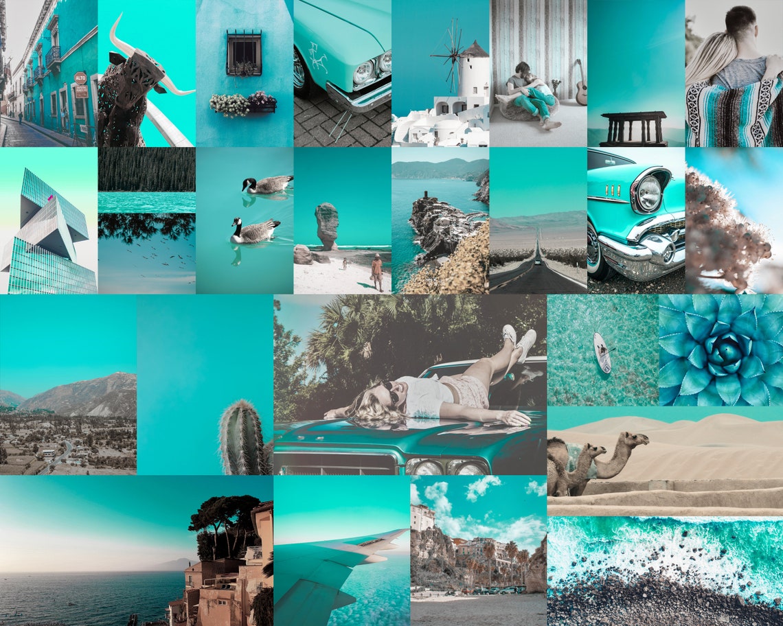Teal Collage Kit - DIGITAL | Teal Wall Collage Kit | Dorm Collage Kit ...