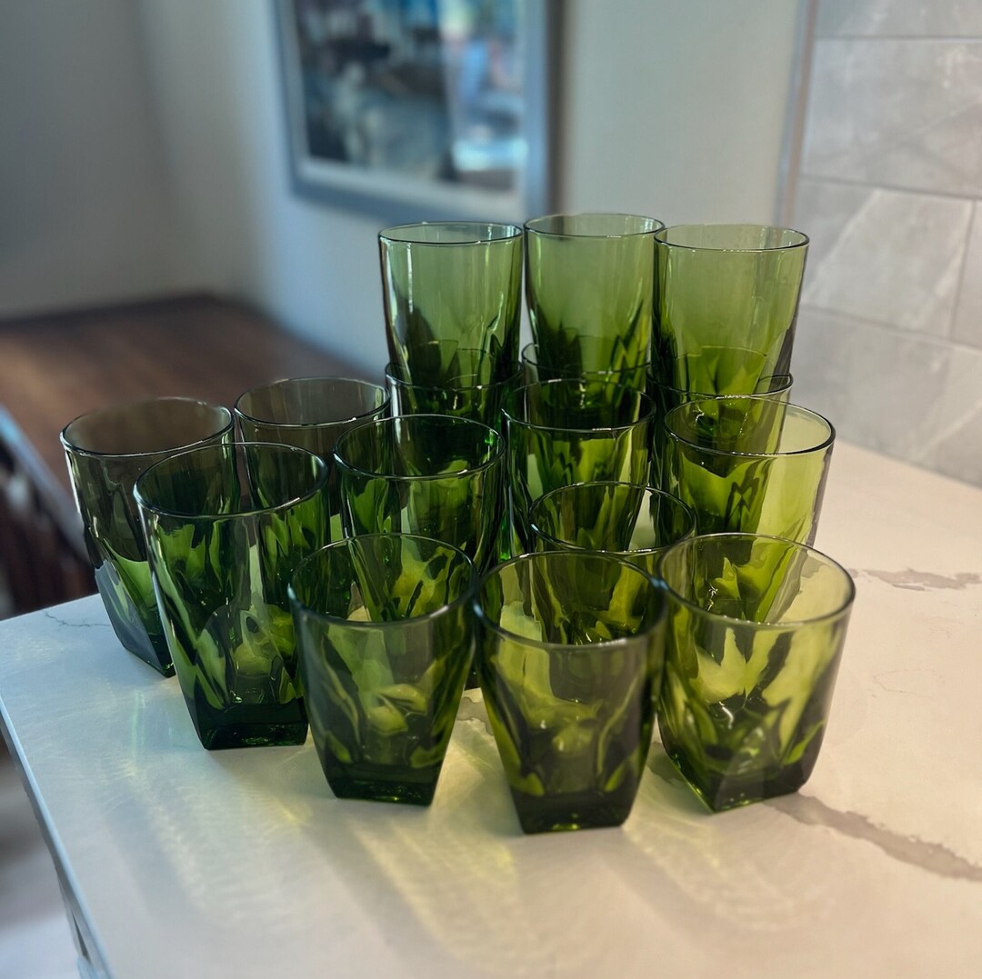 Vintage Sets of Vanity Green 12 and 8 Ounce Glasses by Colony | Sets ...