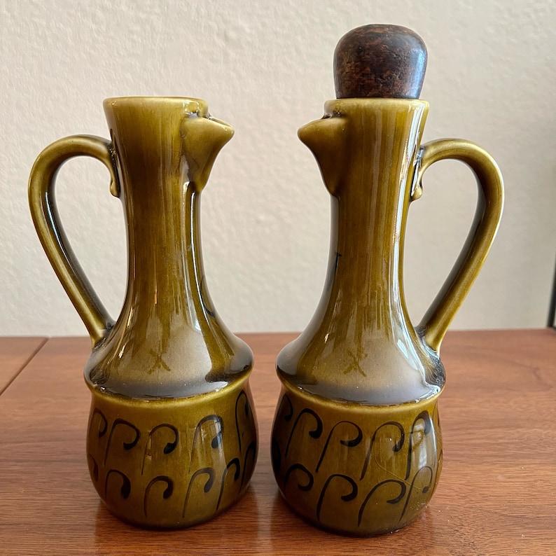 Vintage Cruets Salt and Pepper Shaker Set on Cork Tray Made in - Etsy
