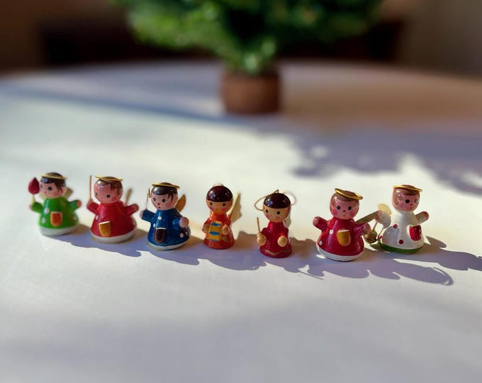 Set of 7 Vintage Miniature Wood Angel Figurines | Miniature Angels ...