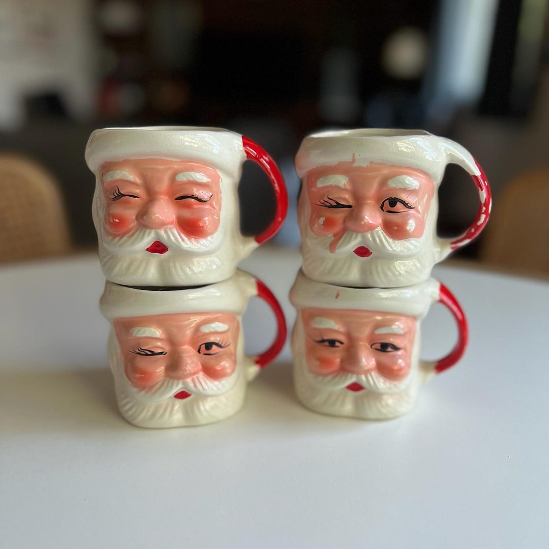 Set of 4 Vintage Santa Face Ceramic Mugs in Original Box Made in Japan ...