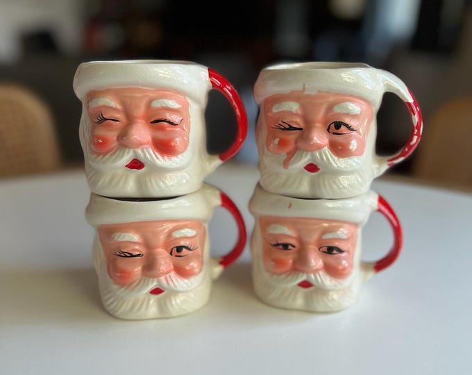 Set of 4 Vintage Santa Face Ceramic Mugs in Original Box Made in Japan ...