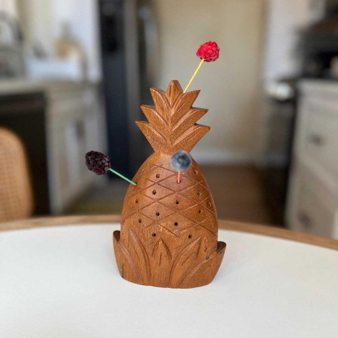 Vintage Pineapple Shape Monkey Pod Wood Toothpick Holder | Hawaii Pineapple Carving | Vintage ...