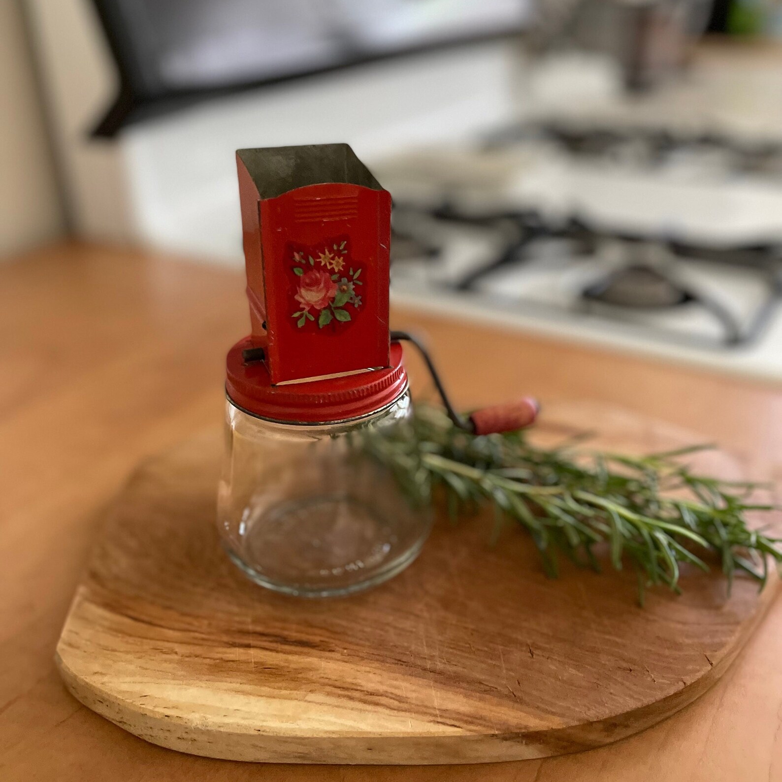 Tin and Glass Red Floral Nut Chopper by Androck Vintage - Etsy