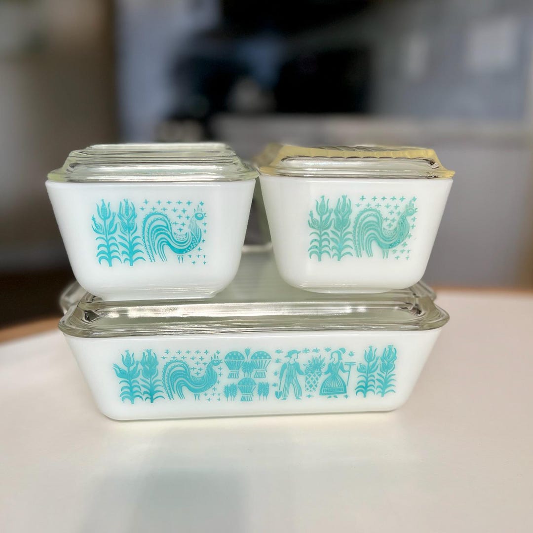 8-piece Turquoise Amish Butterprint Stacking Oven & Refrigerator Set by Pyrex | Pyrex ...