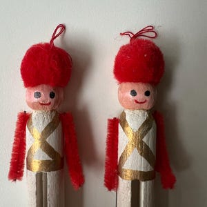 Set of 7 Vintage Hand Painted Wood Clothespin Soldier Ornaments Painted ...