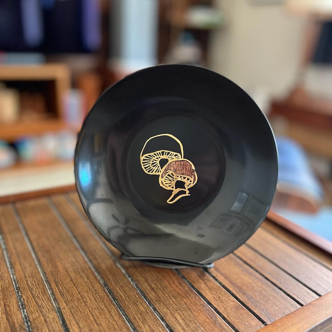 Vintage Couroc of Monterey Inlaid Mushroom Duet Design Shallow Bowl ...