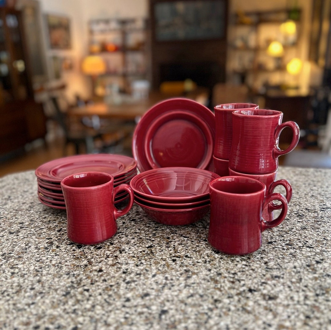 Sets of Colorstax Cranberry Plates, Bowls and Mugs by Metlox | Metlox ...