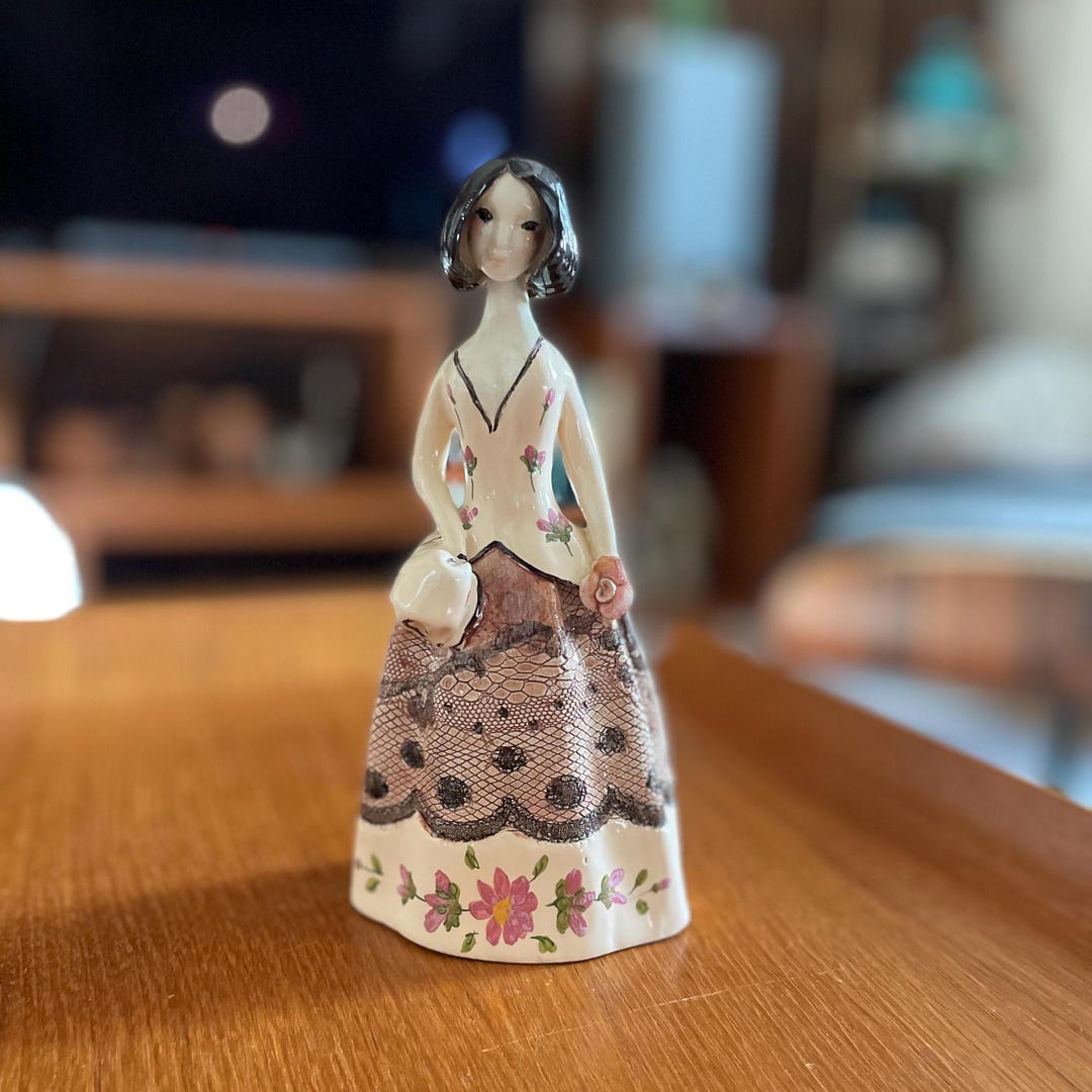 Pottery Girl With Bonnet and Flower Figurine Made in France | Vintage ...
