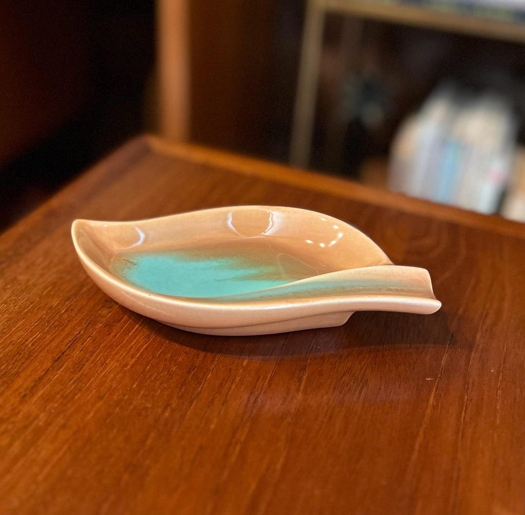 Vintage Flambé Glaze Pastel-colored Leaf Design Pottery Dish by William ...