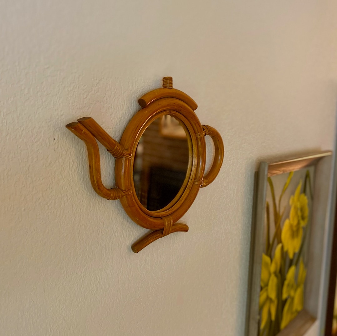 Mid Century Modern Bamboo Teapot Shaped Mirror | Vintage Kitchen | MCM ...