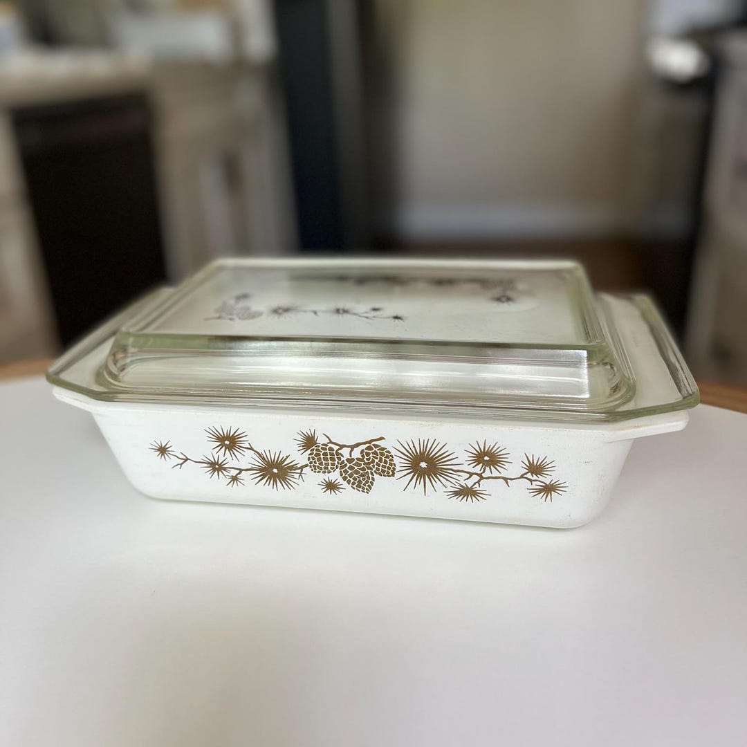 Vintage Golden Pine 575B Casserole Dish and Decorated Lid by Pyrex ...