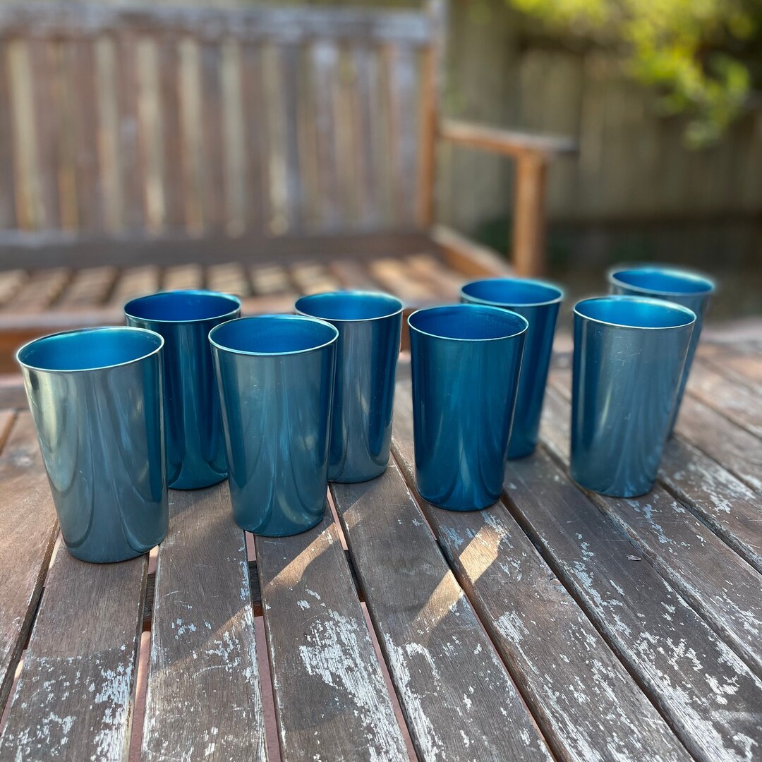 Set of 8 Vintage Blue Toned Anodized Aluminum Tumblers by Bascal ...