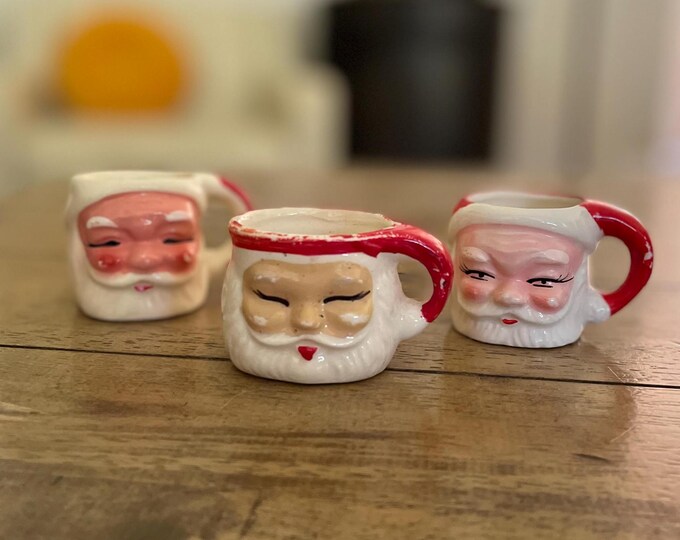 Set of 3 Vintage Miniature Santa Face Ceramic Mugs | Set of 3 Santa ...