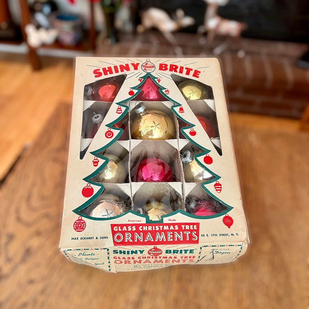 Boxed Set of 12 Shiny Brite Red-pink and Gold Glass Ornaments by Max ...