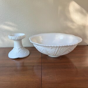 Vintage 17-piece Concord Pattern Milk Glass Punch Bowl Stand and Cups ...