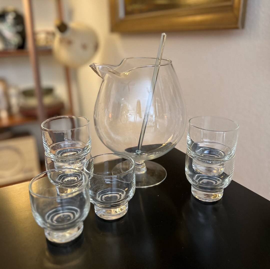 Vintage 8-piece Set Mid Century Martini Cocktail Pitcher and Footed ...