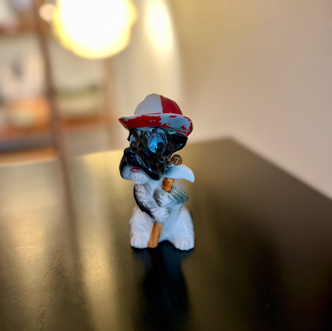 Vintage Ceramic Scottie Dog Firefighter Figurine | Cold Painted Scottie ...