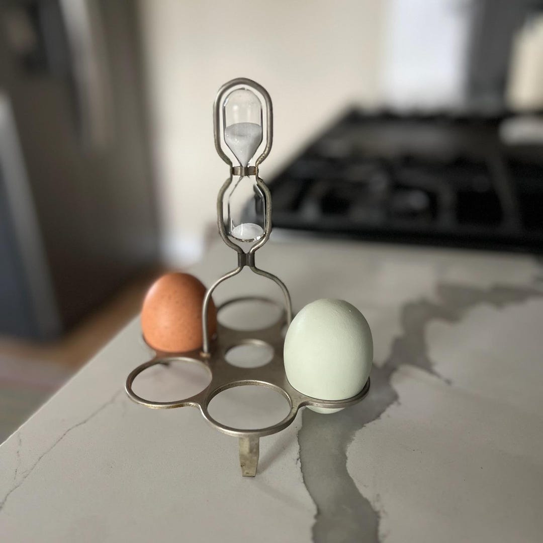 Vintage Metal 6 Egg Boiling Rack Egg Cooker With Glass Sand Timer by ...