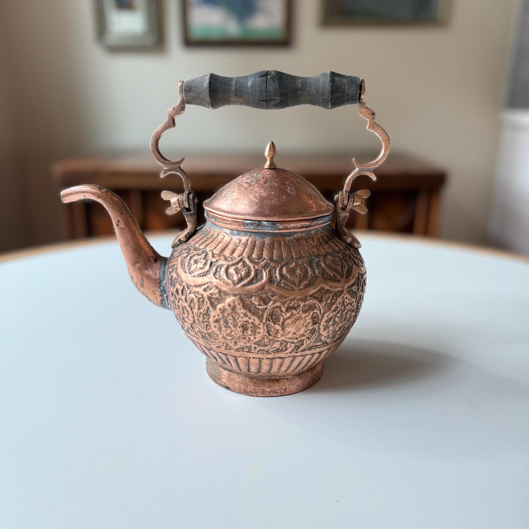 6 Cup Middle Eastern Hammered Copper Tea Kettle With Wood Handle | Wood ...