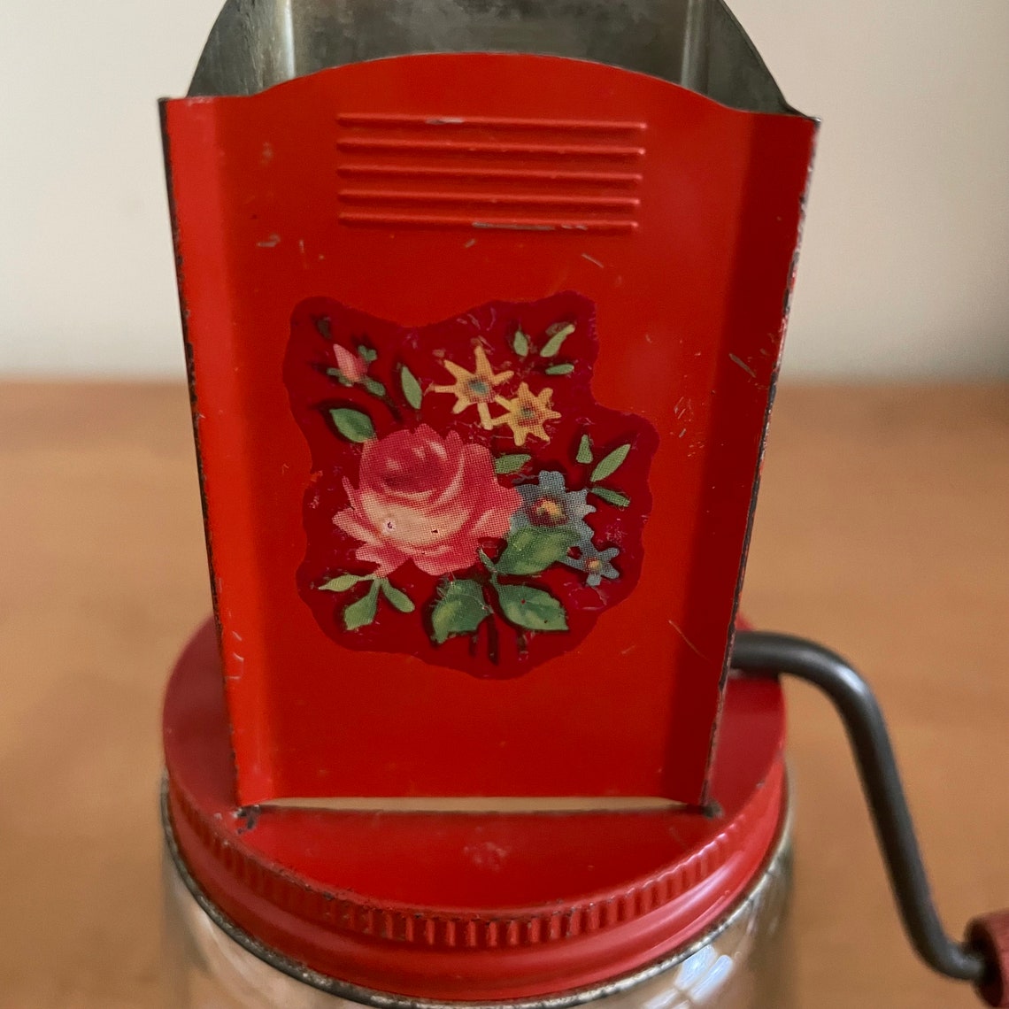 Tin and Glass Red Floral Nut Chopper by Androck Vintage - Etsy