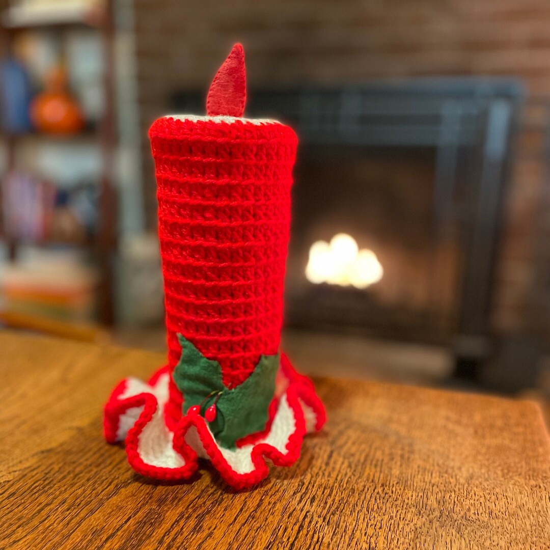 Vintage Crochet Christmas Candle With Felt Holly Accent| Handmade ...