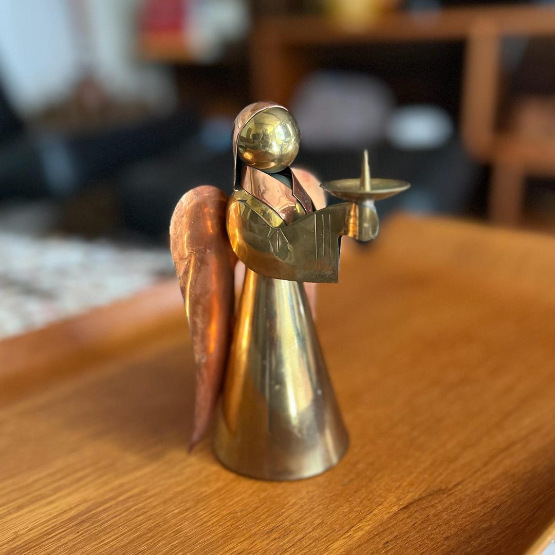 Vintage Brass and Copper Angel Taper Candle Holder | Brass Angel With ...