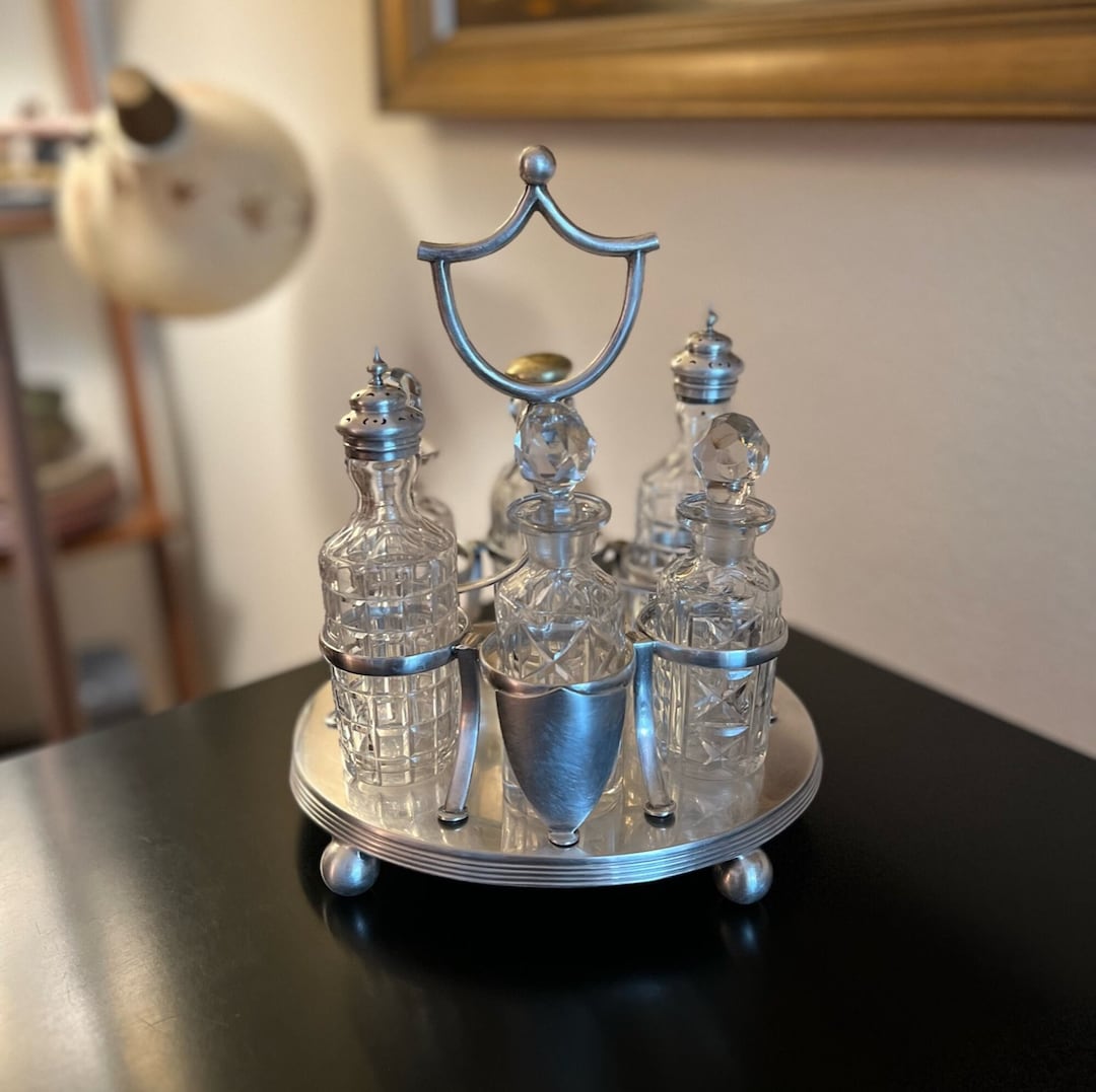 7-piece Silver-plate Condiment Set in Caddy N 3551 1/2 by James Deakin ...