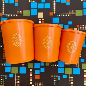 Set of 3 Tangerine Orange Stacking Decorator Canisters by Tupperware ...