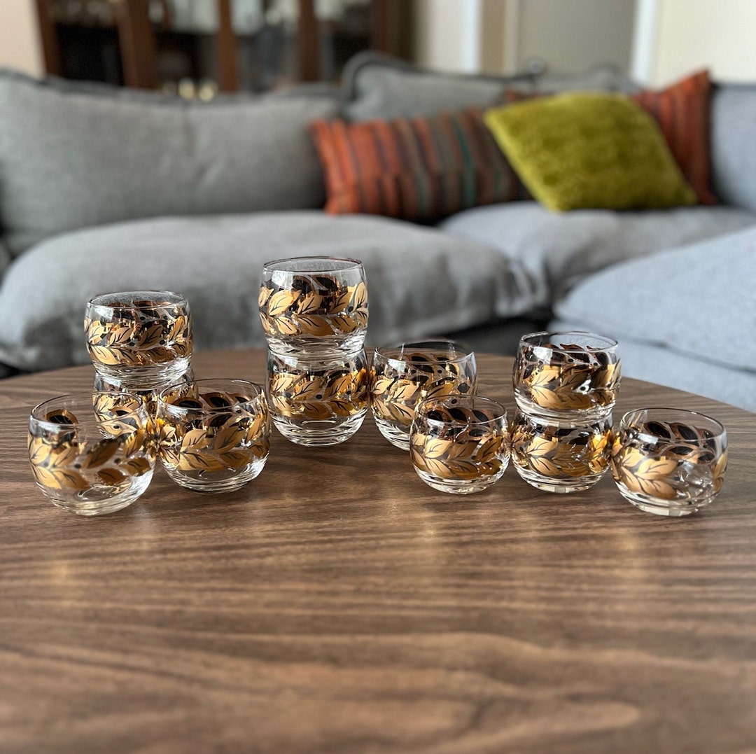 Vintage Gold Laurel Wreath Roly Poly Cocktail Glass Sets | Sets Sold ...