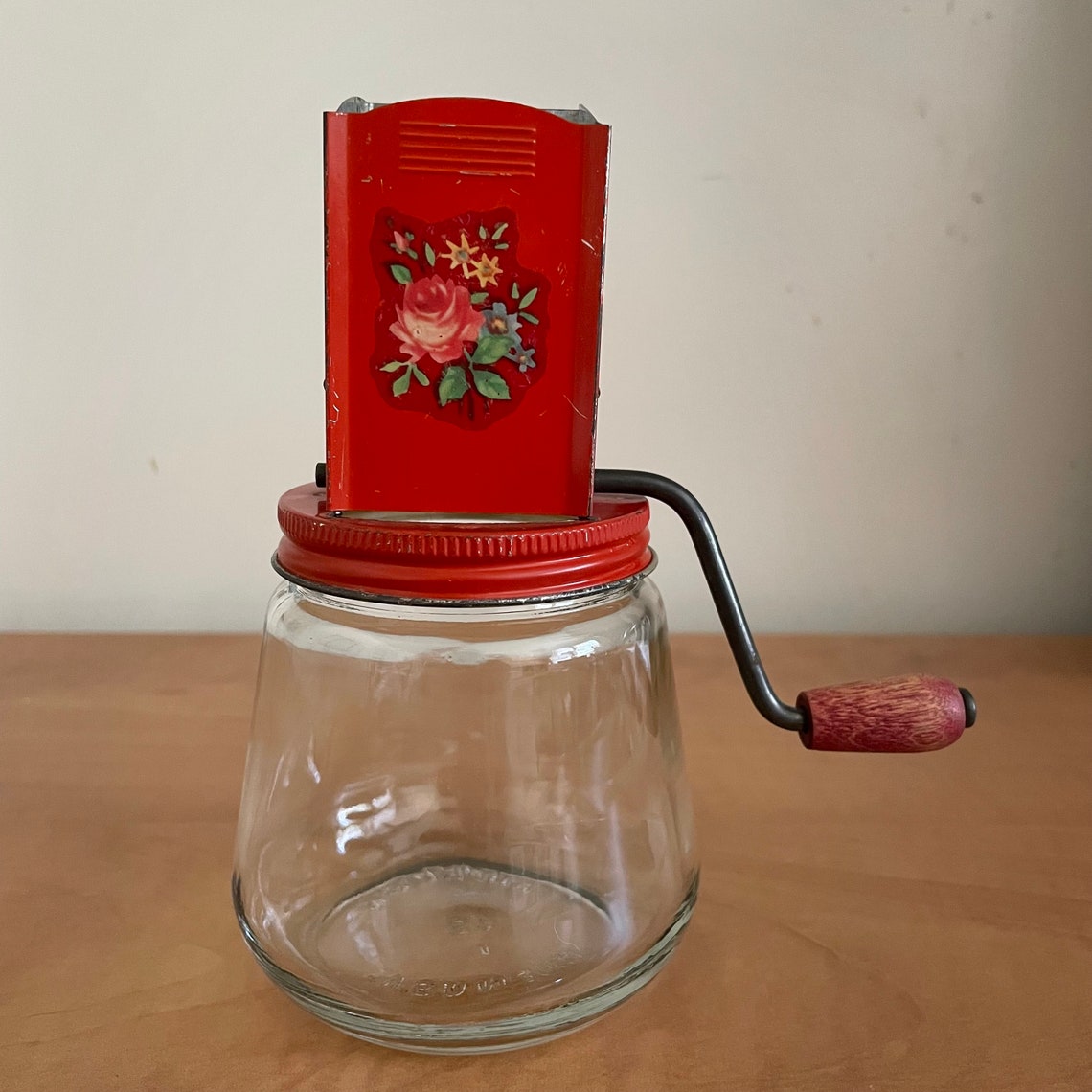 Tin and Glass Red Floral Nut Chopper by Androck Vintage - Etsy