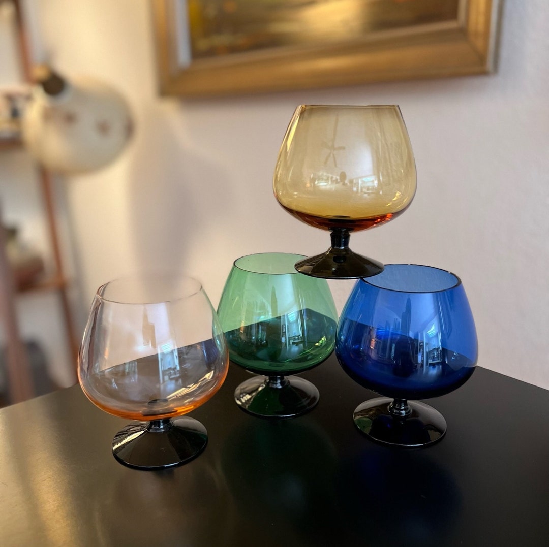 Set of 4 Mid Century Jewel Tone Brandy Glasses Brandy Snifters | Black ...