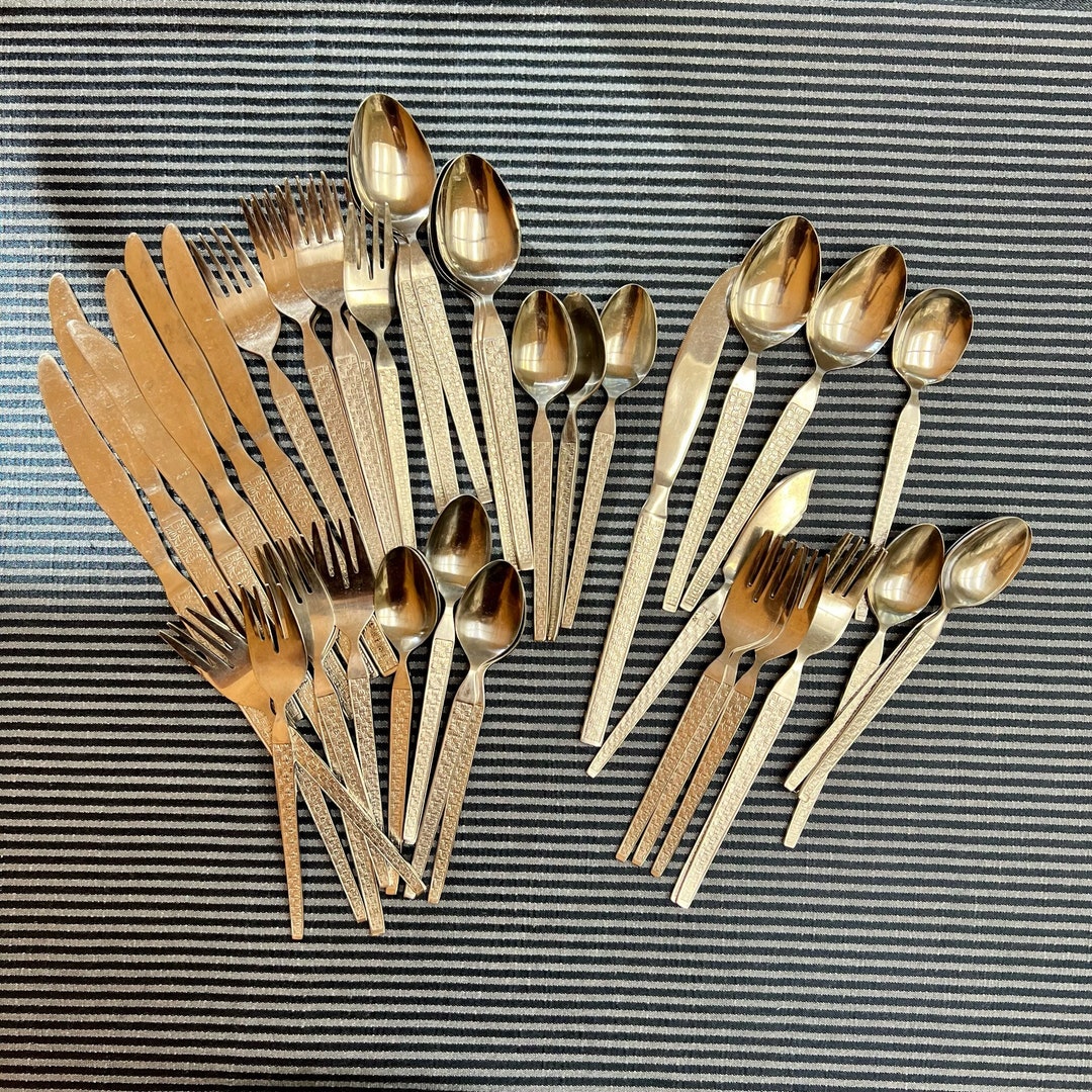 Vintage Sets of Modern Floral Stainless Steel Flatware Made in Korea ...