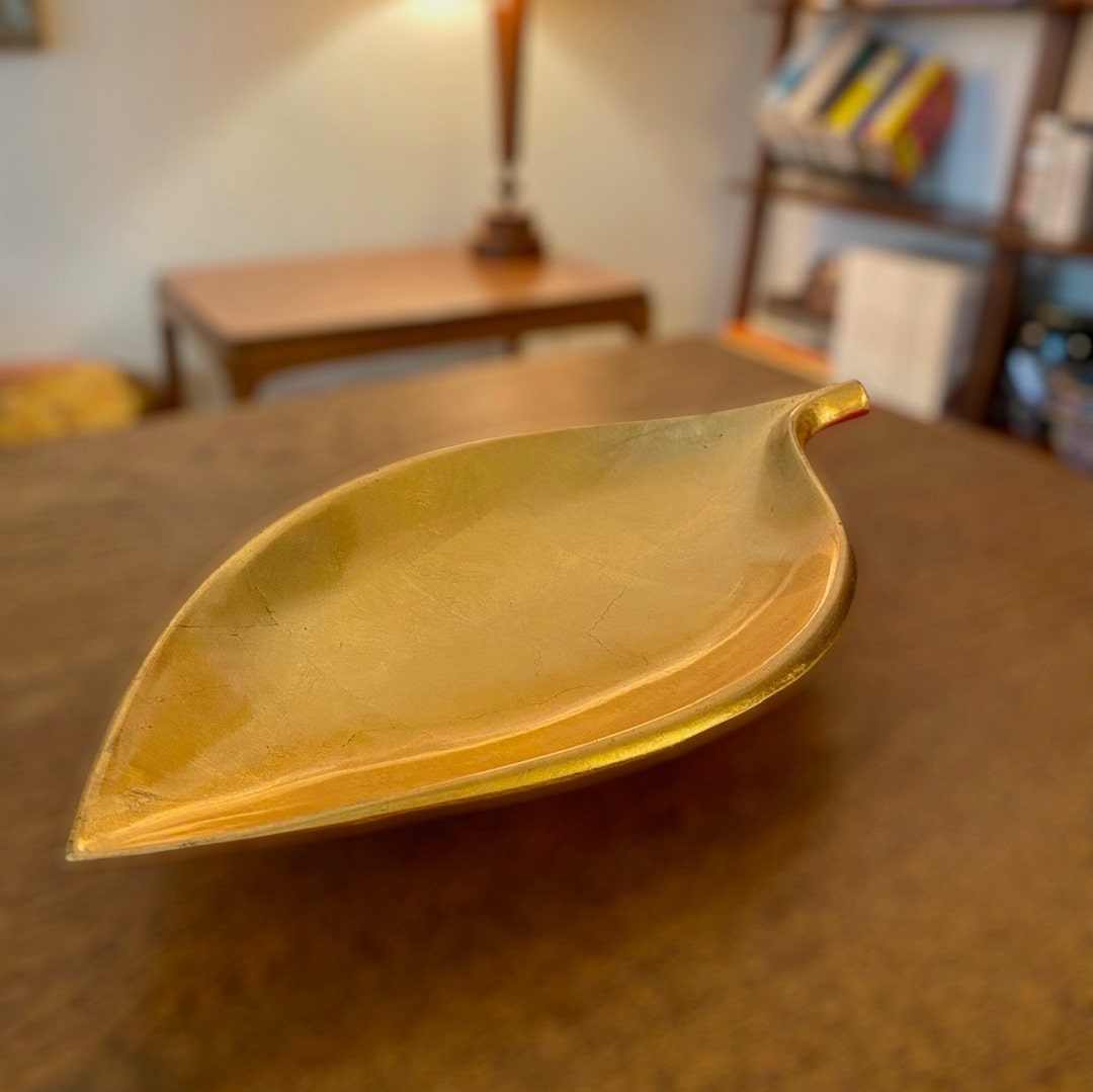 Leaf Shape Gold Laquer Ware Mid Century Serving Tray Made in Japan ...