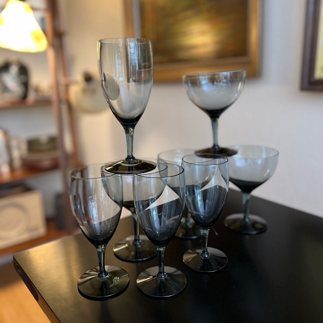 Sets of Mid Century Misty Lady Blue Wine or Champagne Glasses by ...