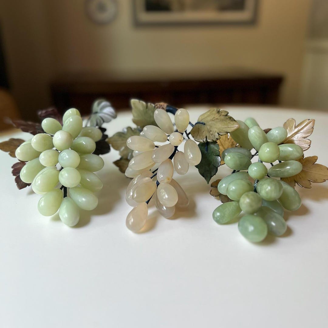 Your Choice Vintage Stone Grape Cluster Metal Stem Stone Leaves ...