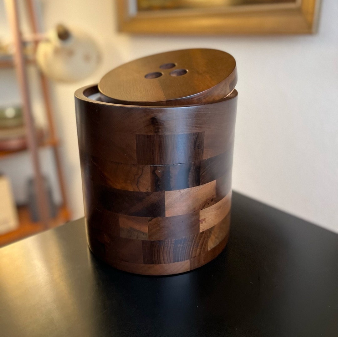 Vintage Solid Wood Ice Bucket With Liner by Tropic-art Brazil | Mid ...