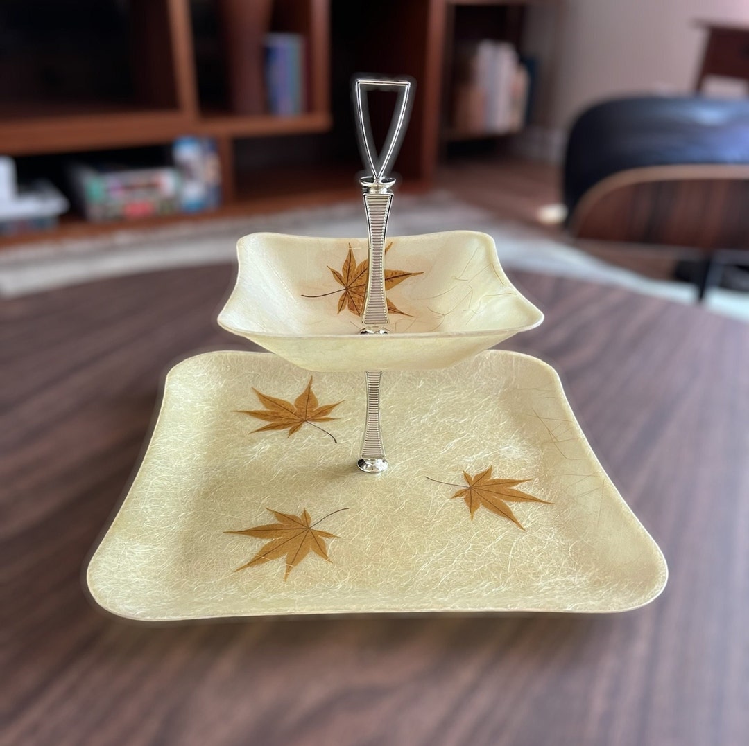 Vintage Mid Century 2-tier Fiberglass Tidbit Tray With Leaves | Vintage ...