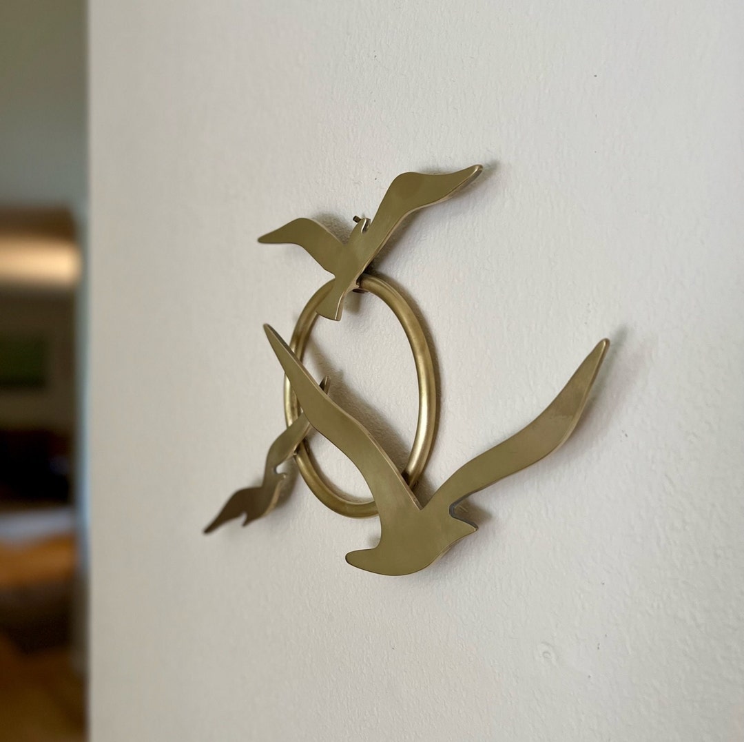 Mid Century Solid Brass Seagulls in Flight Over Sunset | Mid Century ...