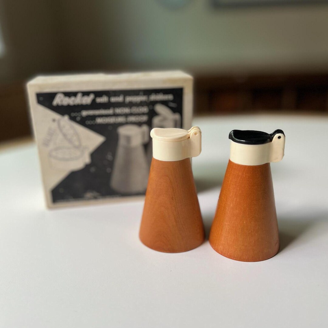 Vintage Rocket Flip Top Wood Salt and Pepper Shaker by Rainbow Wood ...