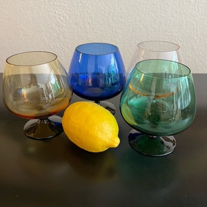 Set of 4 Mid Century Jewel Tone Brandy Glasses Brandy Snifters | Black ...
