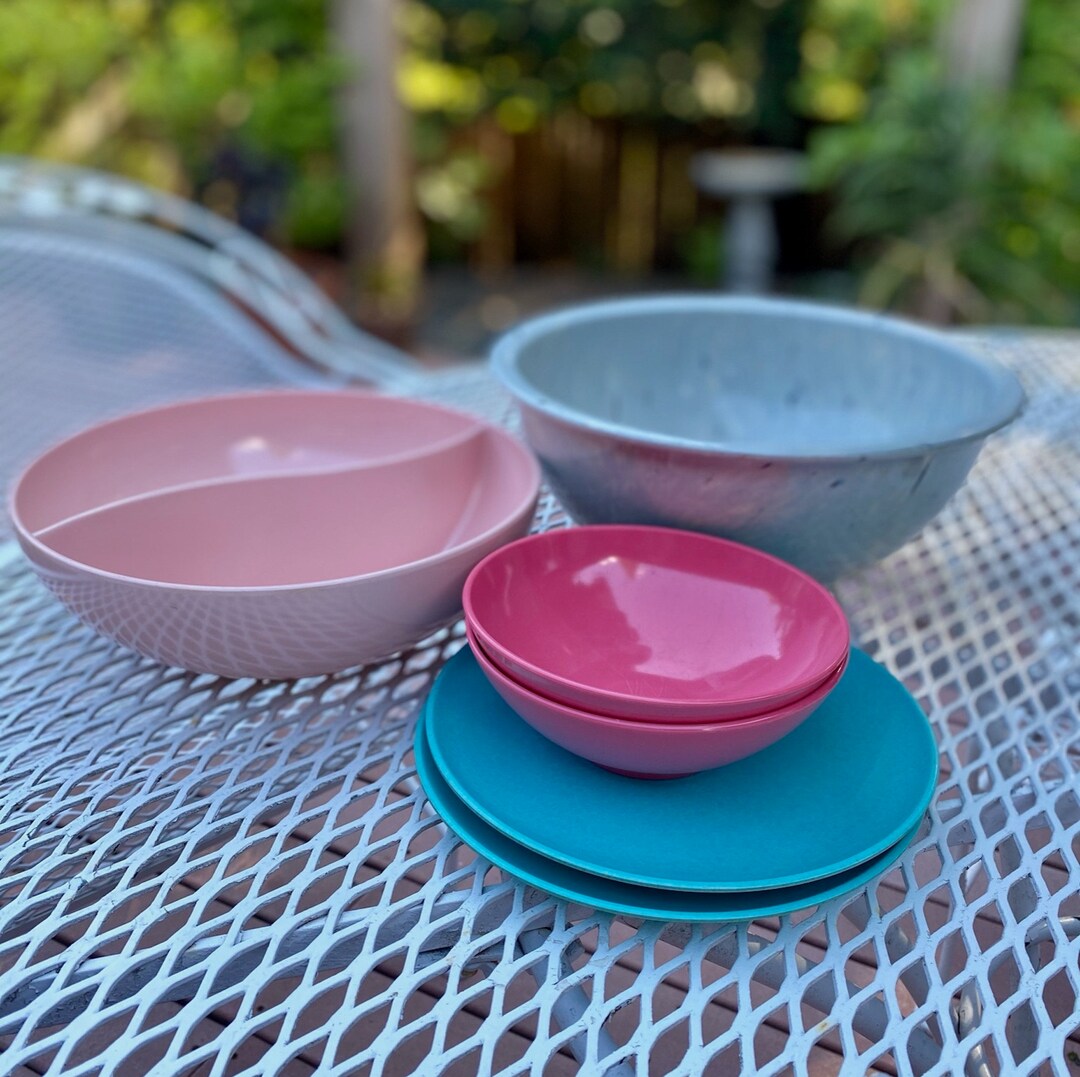 Vintage Set of Pink and Blue Melmac Confetti Bowls Plates | Set of 6 ...