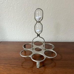 Vintage Metal 6 Egg Boiling Rack Egg Cooker With Glass Sand Timer by ...