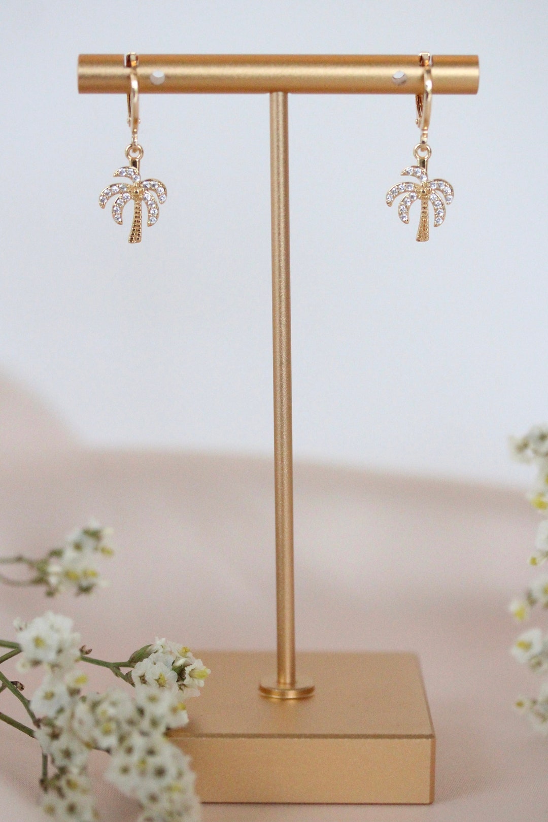 Minimalist Gold Palm Tree Huggie Hoop Earrings - Gold Plated Cubic ...