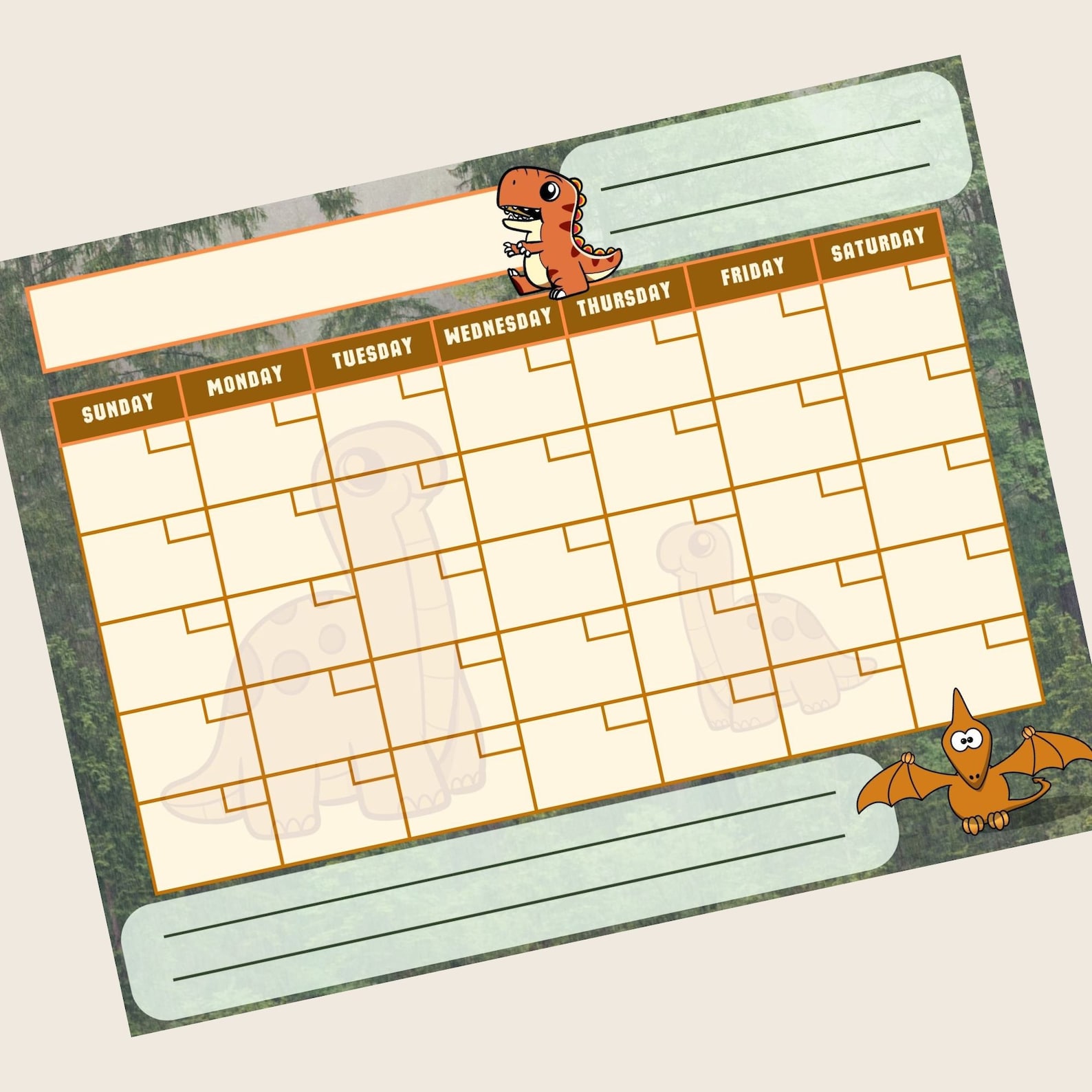 Cute Baby Dinosaur Calendar Office Gift, Monthly Planner Printable ...